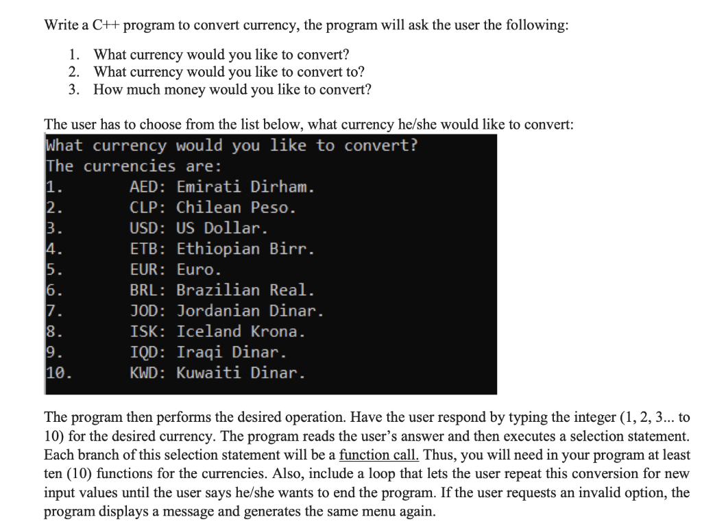 Solved Write a C++ program to convert currency, the program | Chegg.com