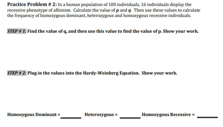 Solved Practice Problem # 2: In a human population of 100 | Chegg.com