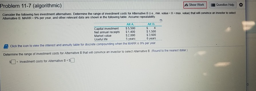 Solved Problem 11-7 (algorithmic) Show Work | Question Help | Chegg.com
