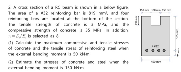 Solved a cross section of a rc beam is described in a below | Chegg.com