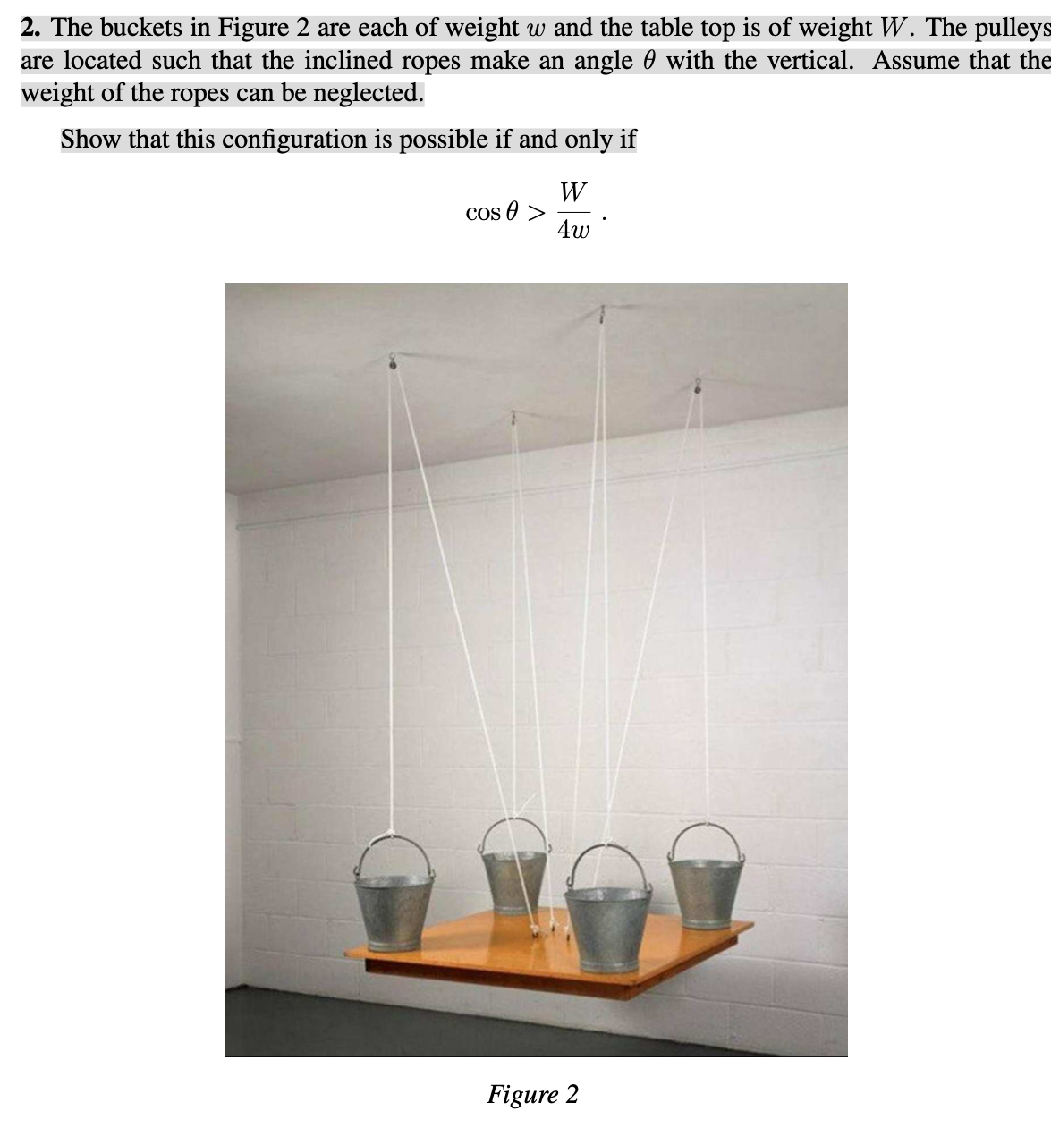 Solved 2. The buckets in Figure 2 are each of weight w and | Chegg.com