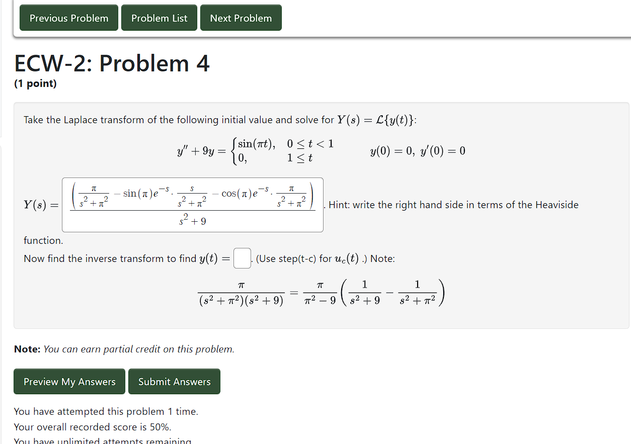 Solved ECW-2: Problem 4 (1 point) Take the Laplace transform | Chegg.com