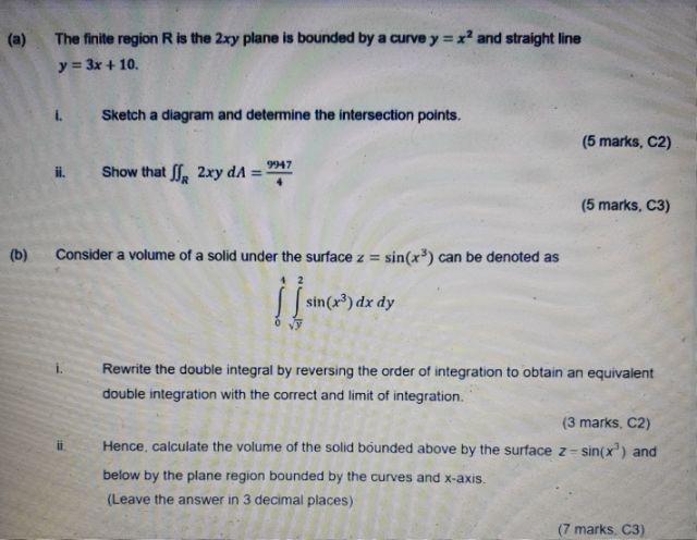 Solved (a) The finite region R is the 2xy plane is bounded | Chegg.com