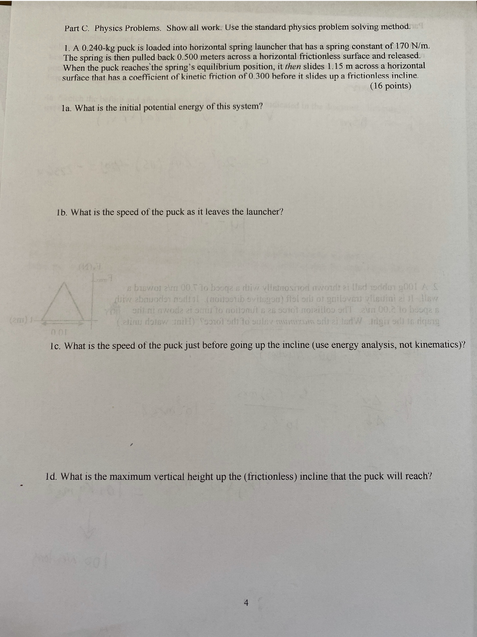 Solved Part C. Physics Problems. Show all work. Use the | Chegg.com