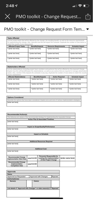 2:48ア PMO toolkit-Change Request PMO toolkit-Change | Chegg.com