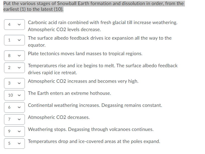 Solved Put the various stages of Snowball Earth formation | Chegg.com