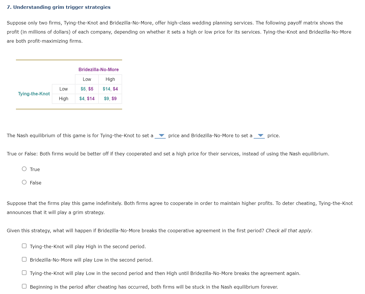 Solved 7. Understanding grim trigger strategies Suppose only | Chegg.com