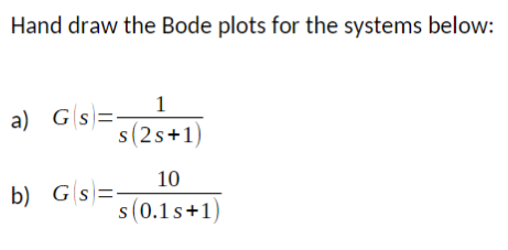Solved Hand draw the Bode plots for the systems below: 1 a) | Chegg.com