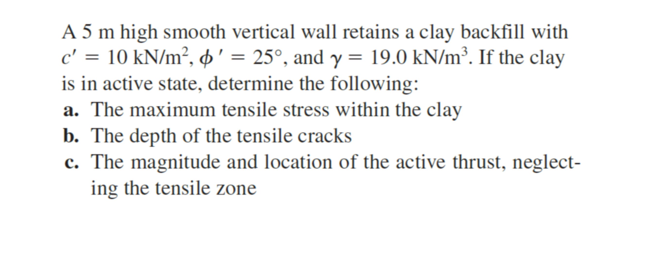 Solved A 5m ﻿high smooth vertical wall retains a clay | Chegg.com