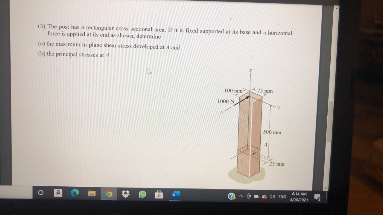 Solved The post has a rectangular cross-sectional area. If | Chegg.com