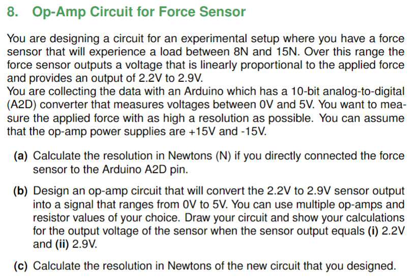 Solved Op-Amp Circuit for Force SensorYou are designing a | Chegg.com