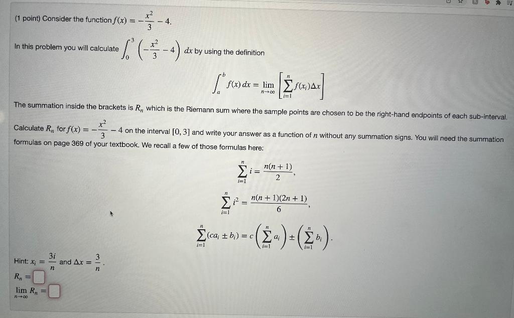 Solved (1 point) Consider the function f(x)=−3x2−4 In this | Chegg.com