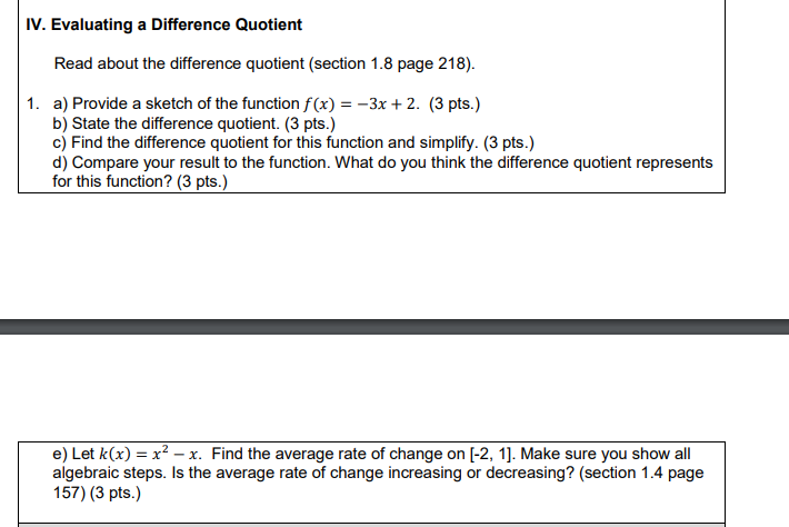 Solved IV. Evaluating a Difference Quotient Read about the | Chegg.com
