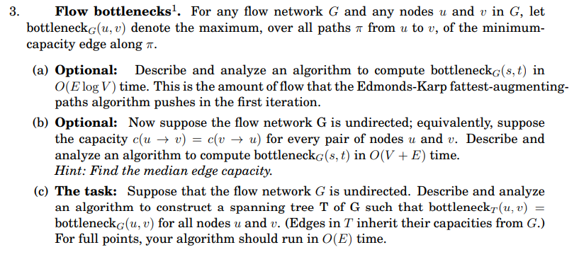 Solved Flow bottlenecks ?(()1). ﻿For any flow network G ﻿and | Chegg.com