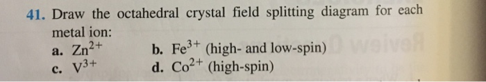 Draw The Octahedral Crystal Field Splitting Diagram For Each Metal Ion ...