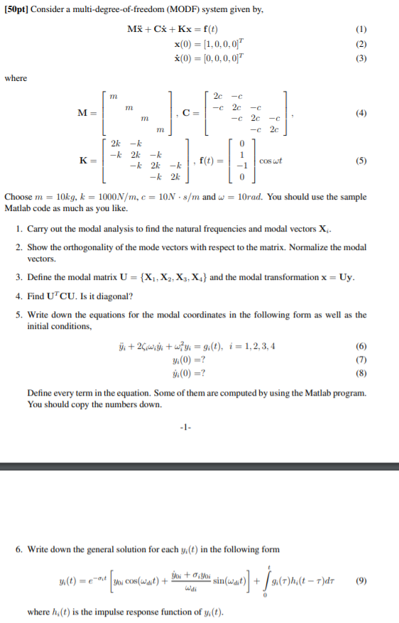 [50pt] Consider a multi-degree-of-freedom (MODF) | Chegg.com