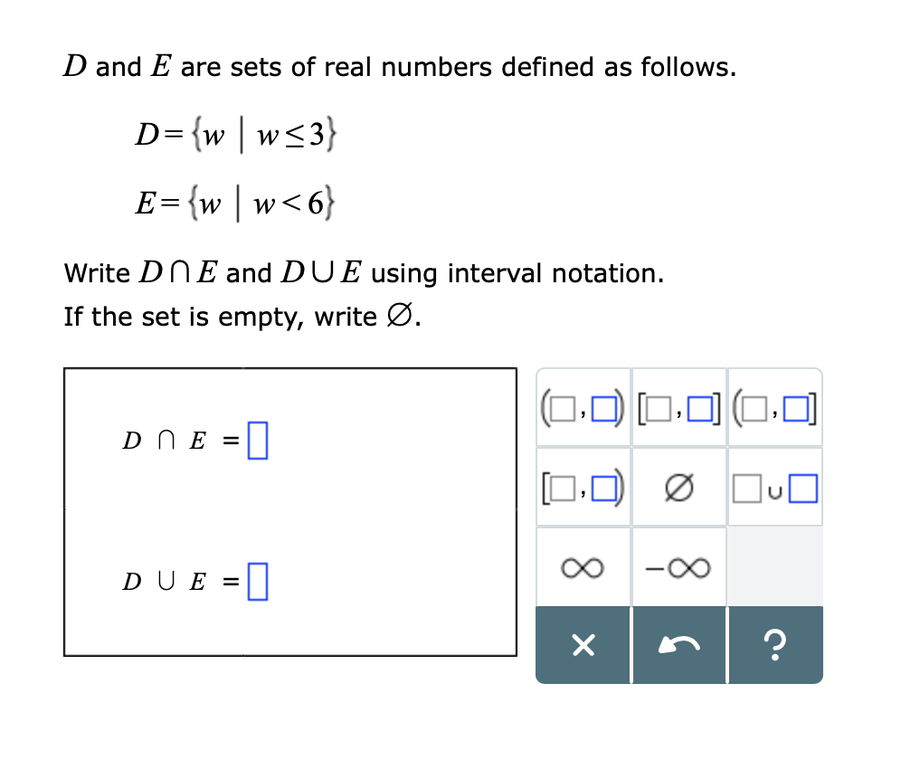 Solved D and E are sets of real numbers defined as follows, | Chegg.com
