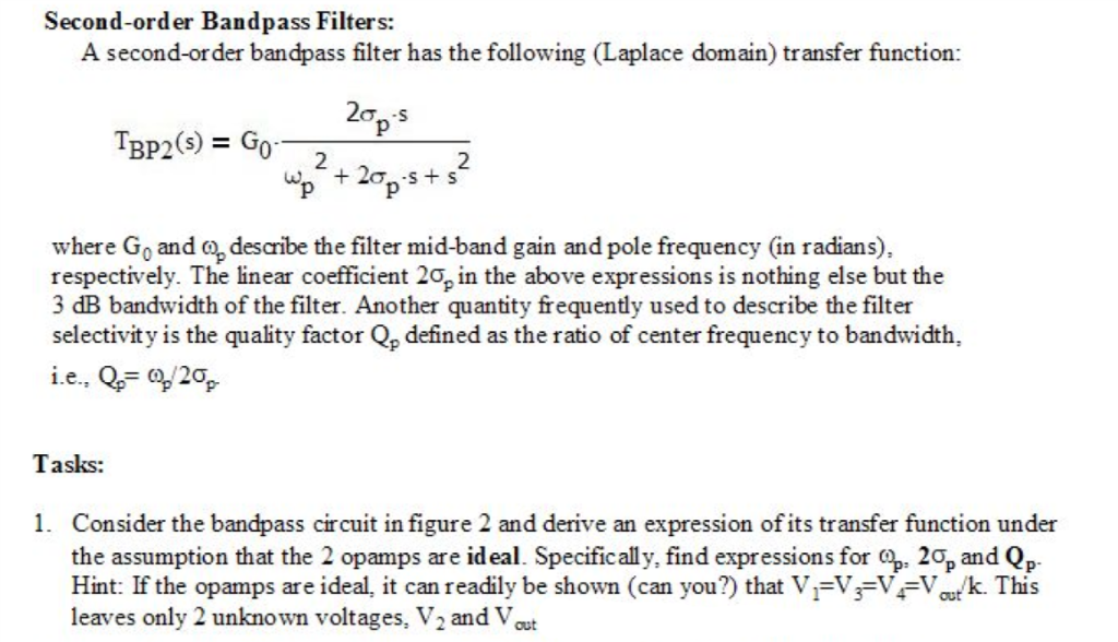 Second-order Bandpass Filters: A second-order | Chegg.com