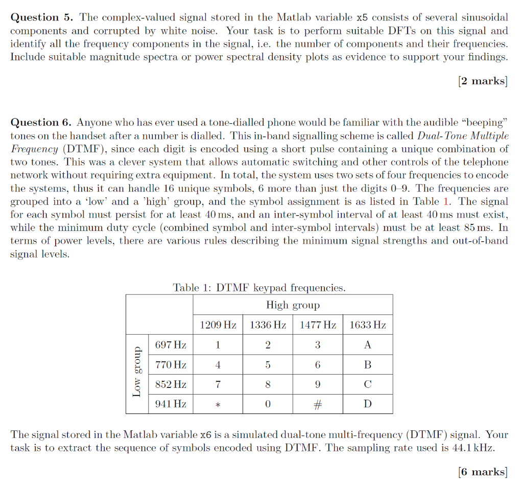 Question 5. The complex-valued signal stored in the | Chegg.com