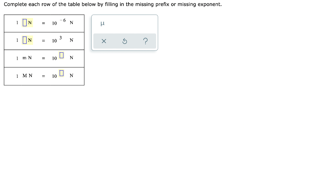 Solved Complete each row of the table below by filling in | Chegg.com
