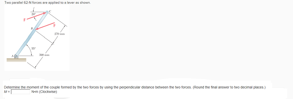 Solved Two parallel 62-N forces are applied to a lever as | Chegg.com