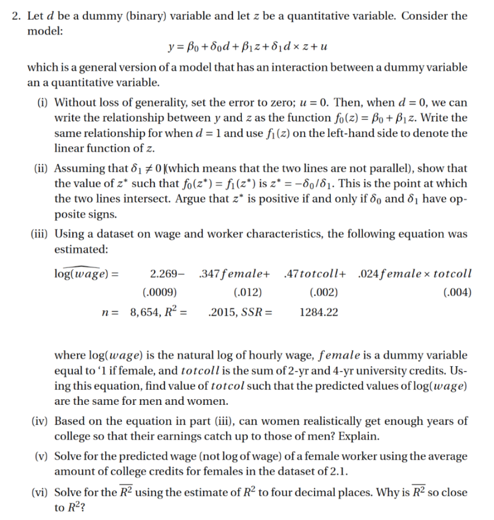 Solved 2. Let d be a dummy (binary) variable and let z be a | Chegg.com
