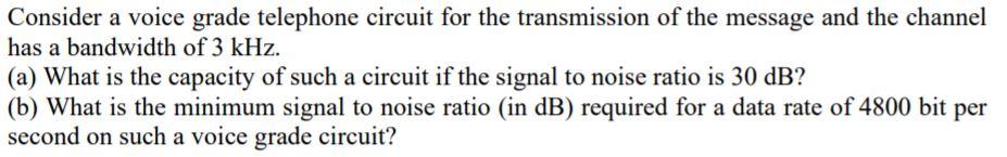 Solved Consider a voice grade telephone circuit for the | Chegg.com