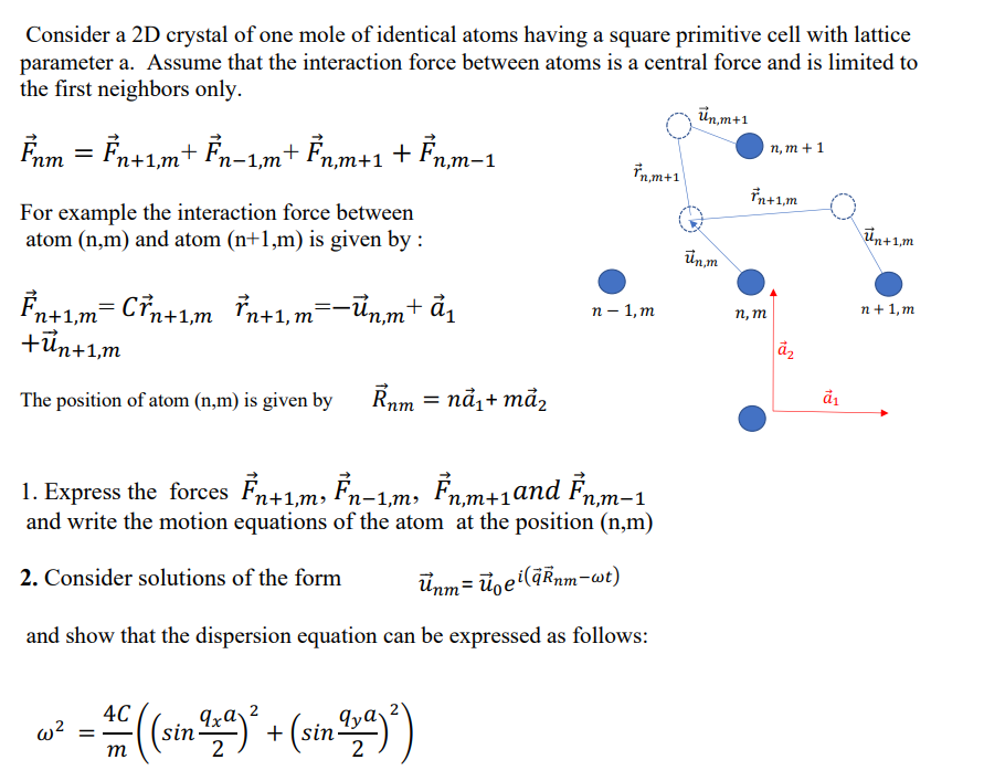 Solved Consider a 2D crystal of one mole of identical atoms | Chegg.com