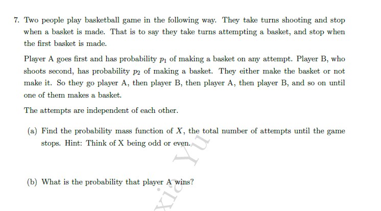 Solved 7. ﻿Two people play basketball game in the following | Chegg.com