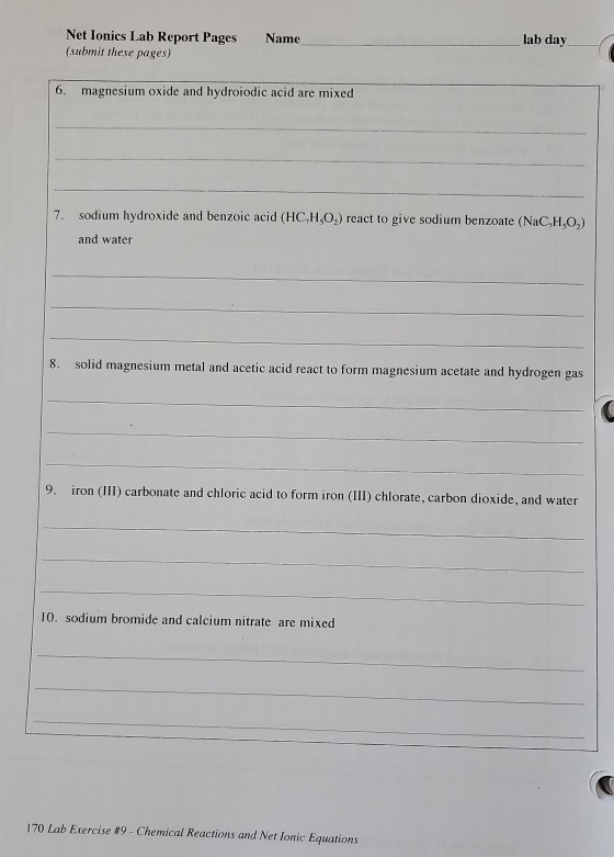 Solved Name lab day Net Ionics Lab Report Pages (submit | Chegg.com