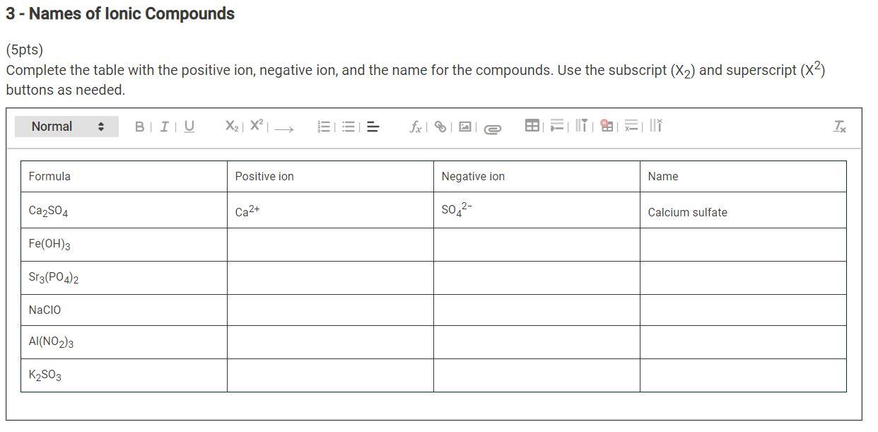Solved 3 - Names of lonic Compounds (5pts) Complete the | Chegg.com