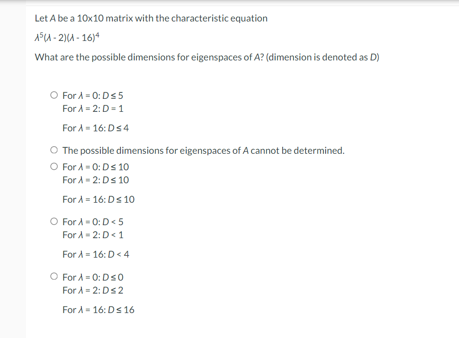 Solved Let A be a 10x10 matrix with the characteristic | Chegg.com