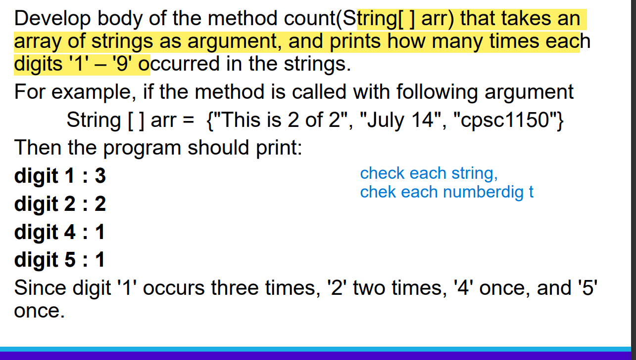 Solved Develop body of the method count(String[ ] arr) that | Chegg.com