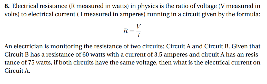 Solved 8. Electrical resistance (R measured in watts) in | Chegg.com