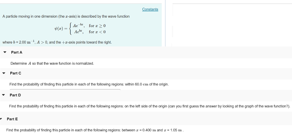 Solved Constants A particle moving in one dimension (the | Chegg.com