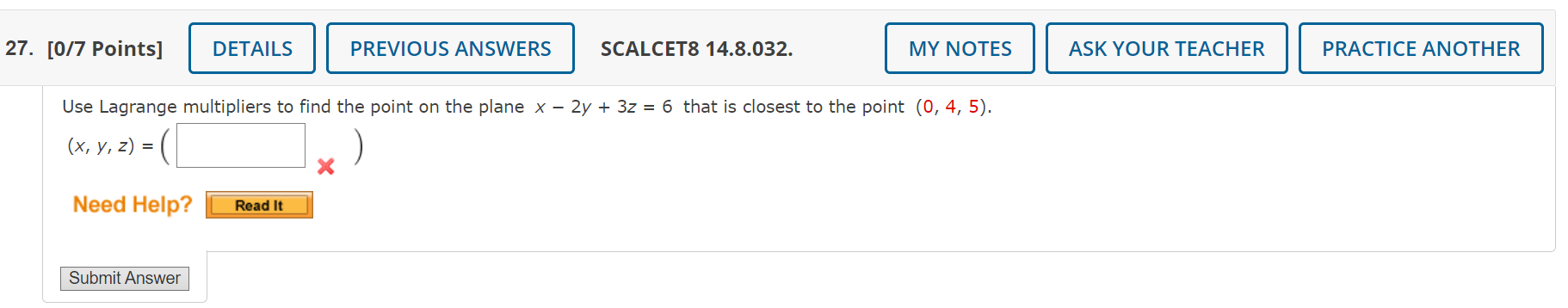 Solved Use Lagrange multipliers to find the point on the | Chegg.com