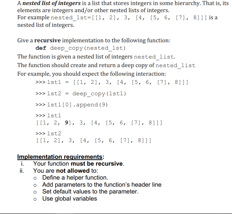 Solved A Nested List Of Integers Is A List That Stores