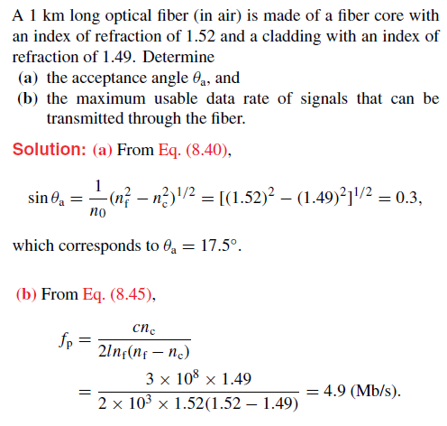 Solved (C) For the fiber described in Example 8-5 what | Chegg.com