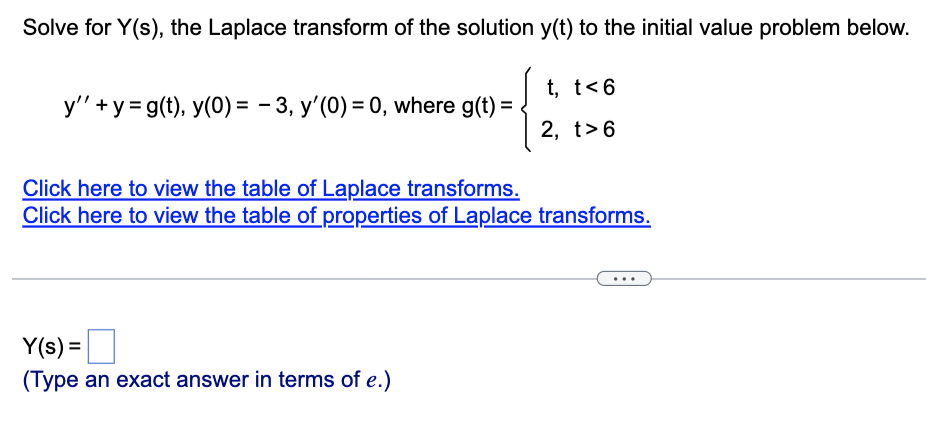 Solved Solve for Y(s), the Laplace transform of the solution | Chegg.com