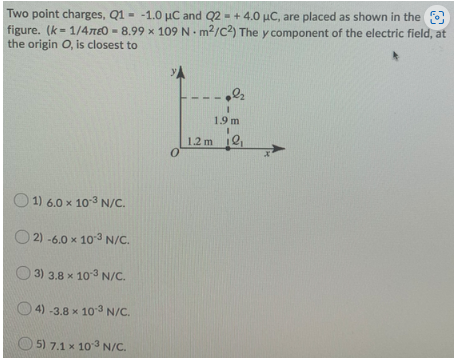 [Solved]: Two point charges, ( Q 1=-1.0 mu mathrm{C}