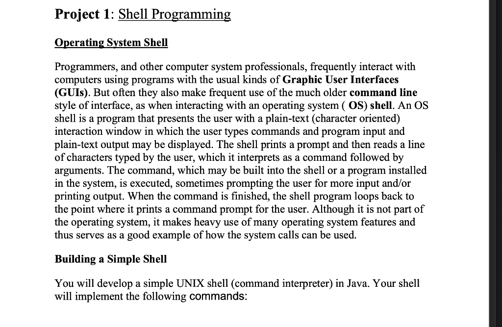 Project 1: Shell Programming Operating System Shell | Chegg.com