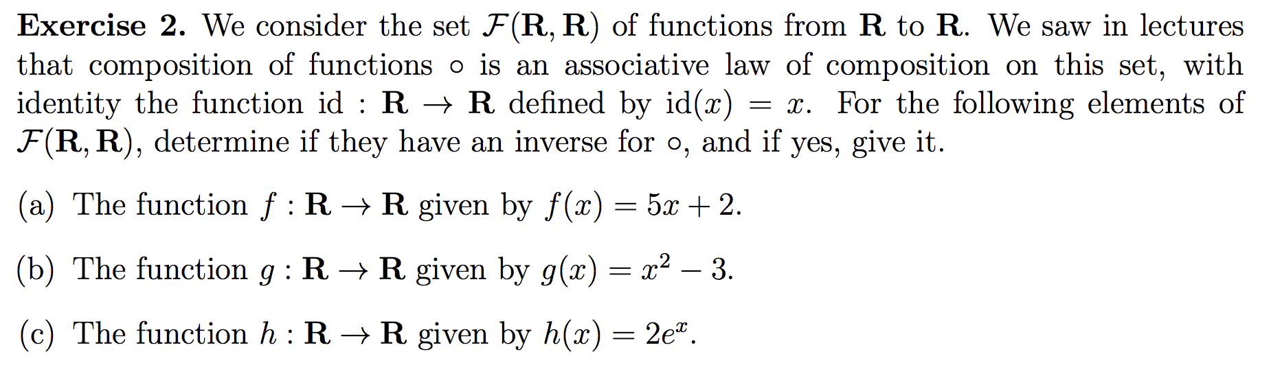Solved Exercise 2. We consider the set F(R, R) of functions | Chegg.com
