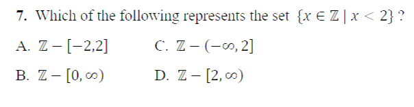 Solved 7. Which of the following represents the set | Chegg.com