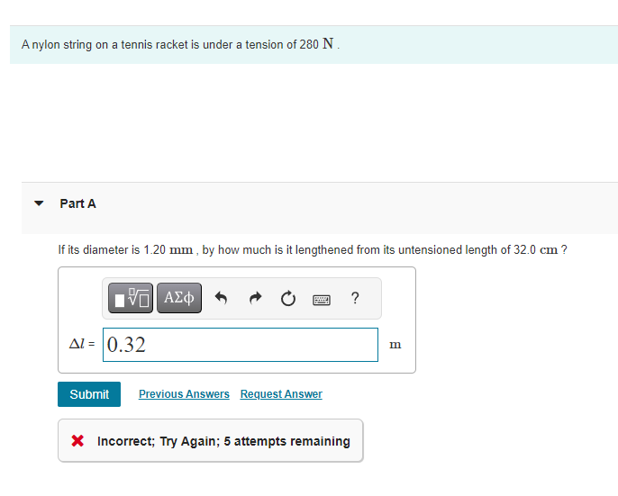 Solved A nylon string on a tennis racket is under a tension | Chegg.com