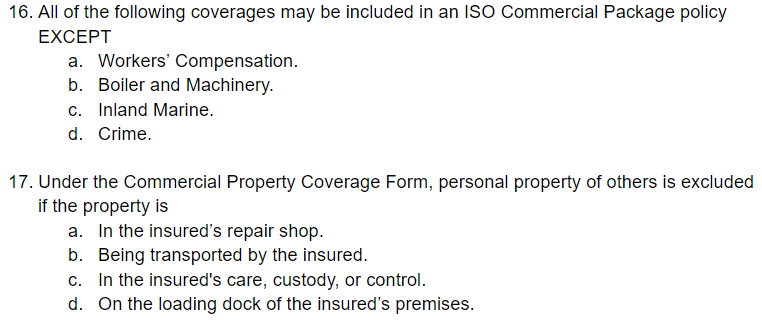 Solved 16. All of the following coverages may be included in | Chegg.com