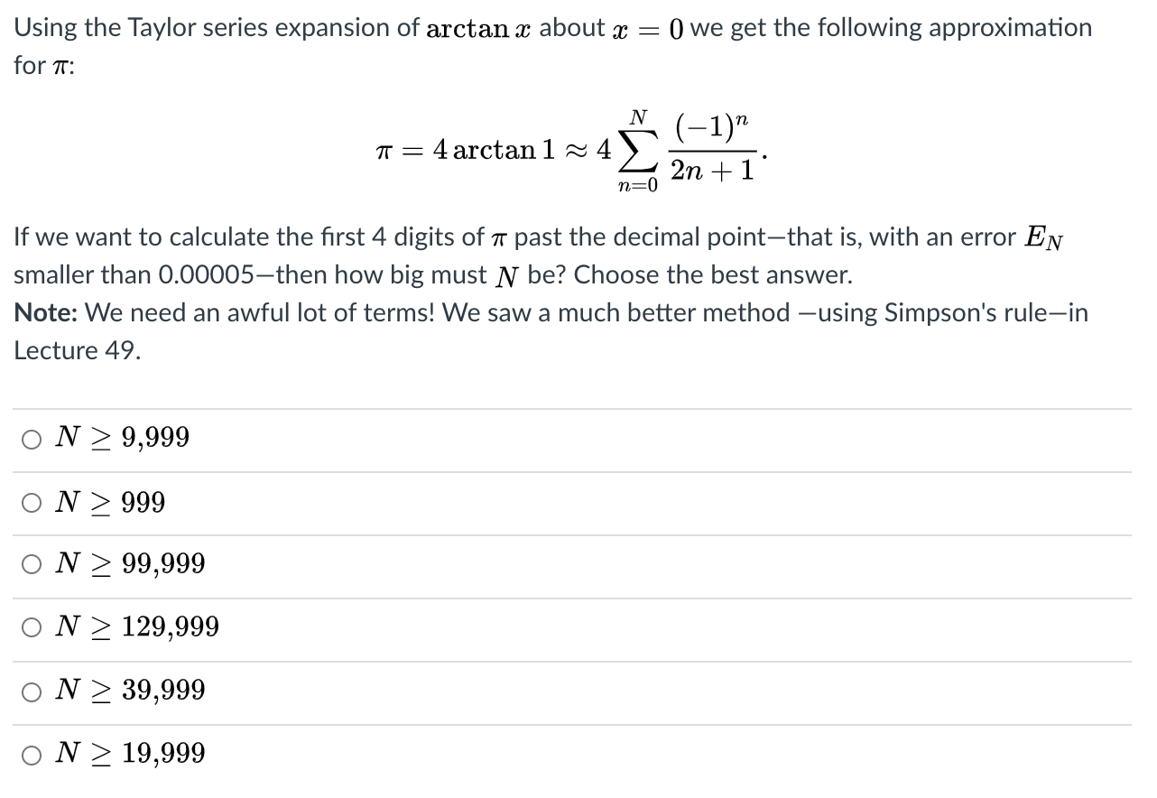 Solved Using the Taylor series expansion of arctan x about X | Chegg.com