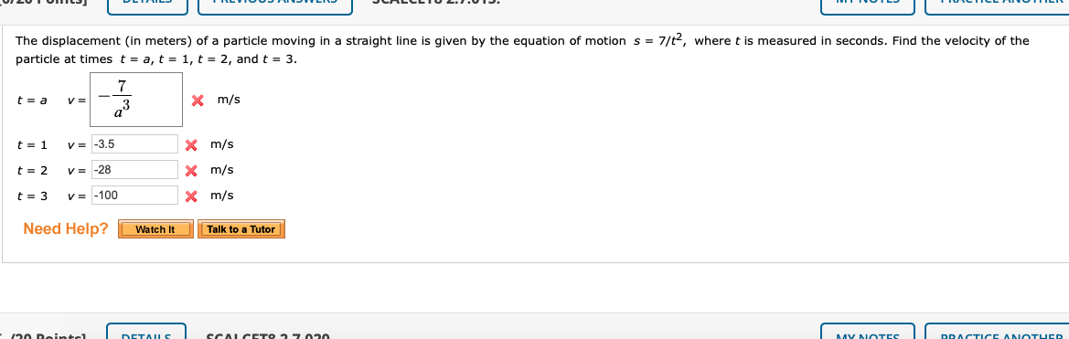 Solved The displacement (in meters) of a particle moving in | Chegg.com
