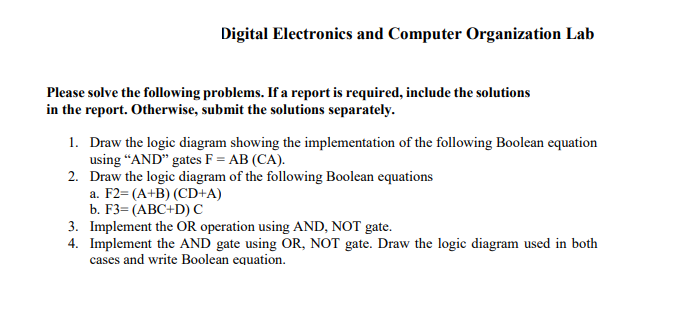 Solved Digital Electronics and Computer Organization Lab | Chegg.com