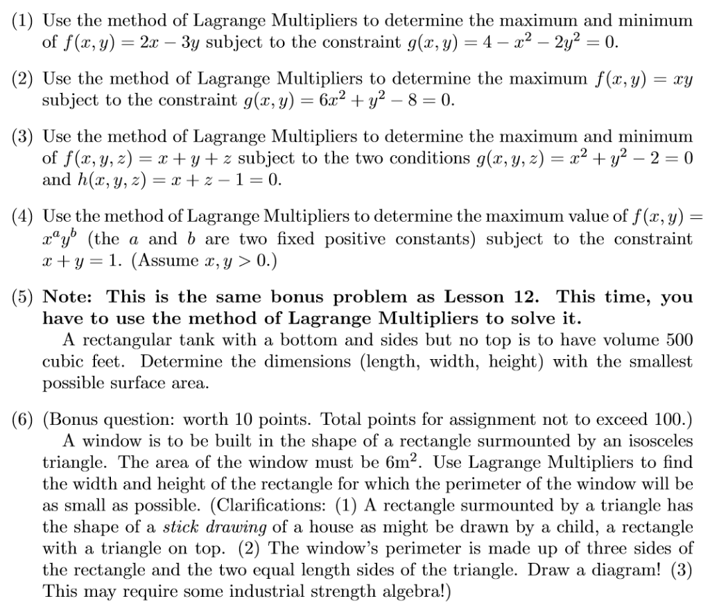 Solved (1) Use the method of Lagrange Multipliers to | Chegg.com