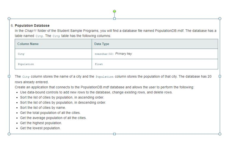6. Population Database In the Chap 11 folder of the | Chegg.com